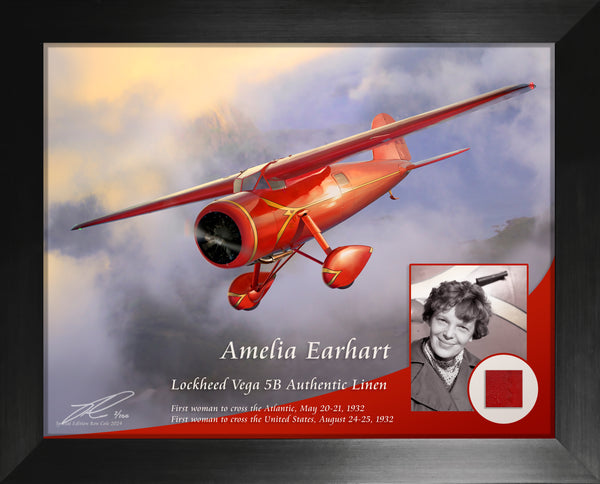 Amelia Earhart Lockheed Vega Original Red Fabric Relic Display by Ron